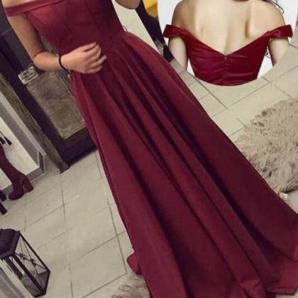 Off The Shoulder Burgundy Long Formal Dress, Prom Dress, Sexy Prom ...