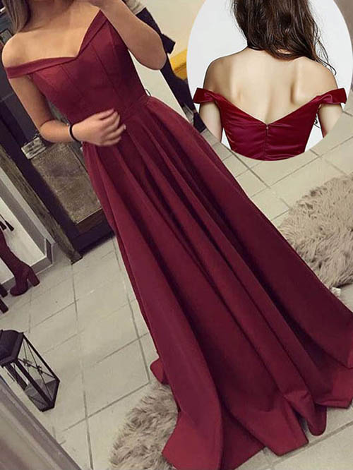 Off The Shoulder Burgundy Long Formal Dress, Prom Dress, Sexy Prom ...